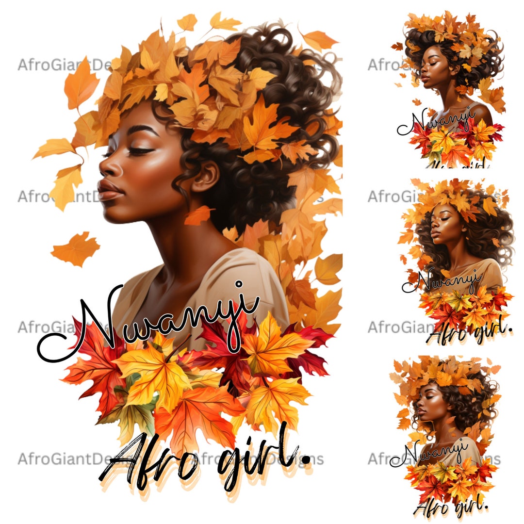 4 Printable Afro Black Girl Sublimation PNG Autumn Black - Etsy