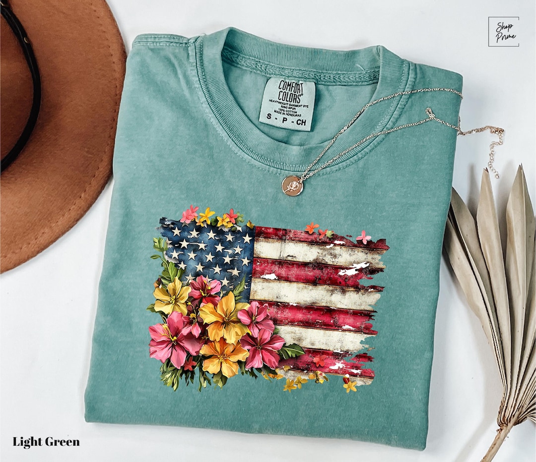 Comfort Colors® Vintage American Flag With Flowers T-shirt, Fourth of ...
