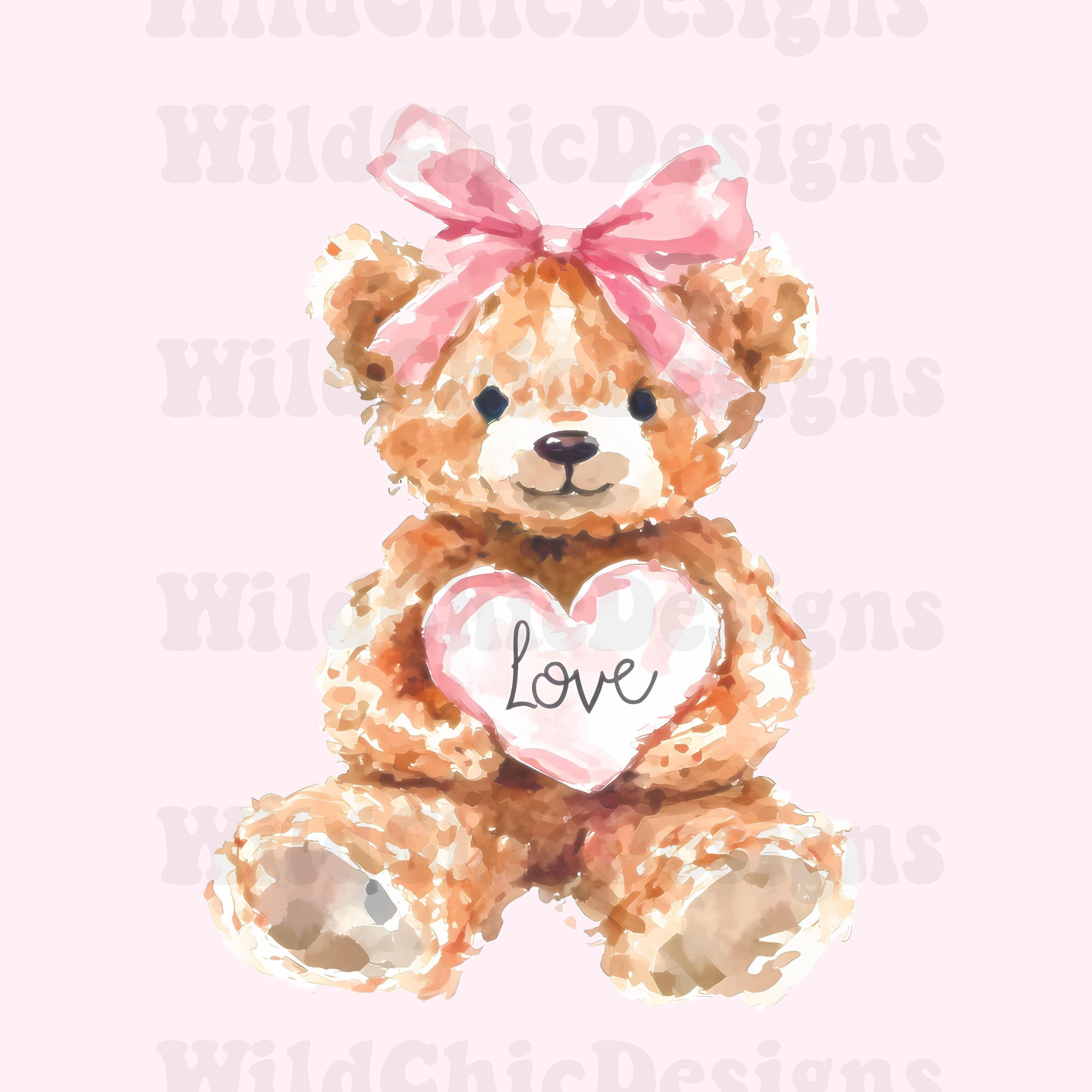 Valentine's Day Bear Clipart Png, Watercolor Sublimation Printing for T ...