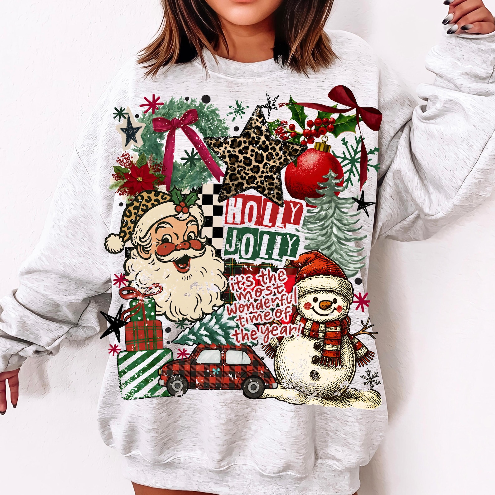 Retro Christmas Collage Png, Leopard Print Christmas Png, Preppy ...