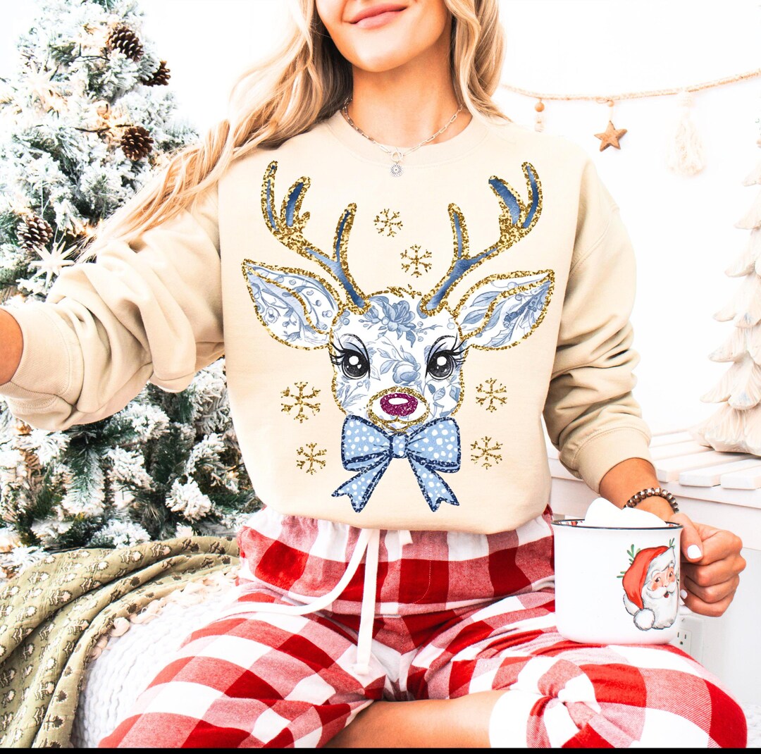 Grand Millennial Colorful Glitter Christmas Reindeer Png Reindeer ...