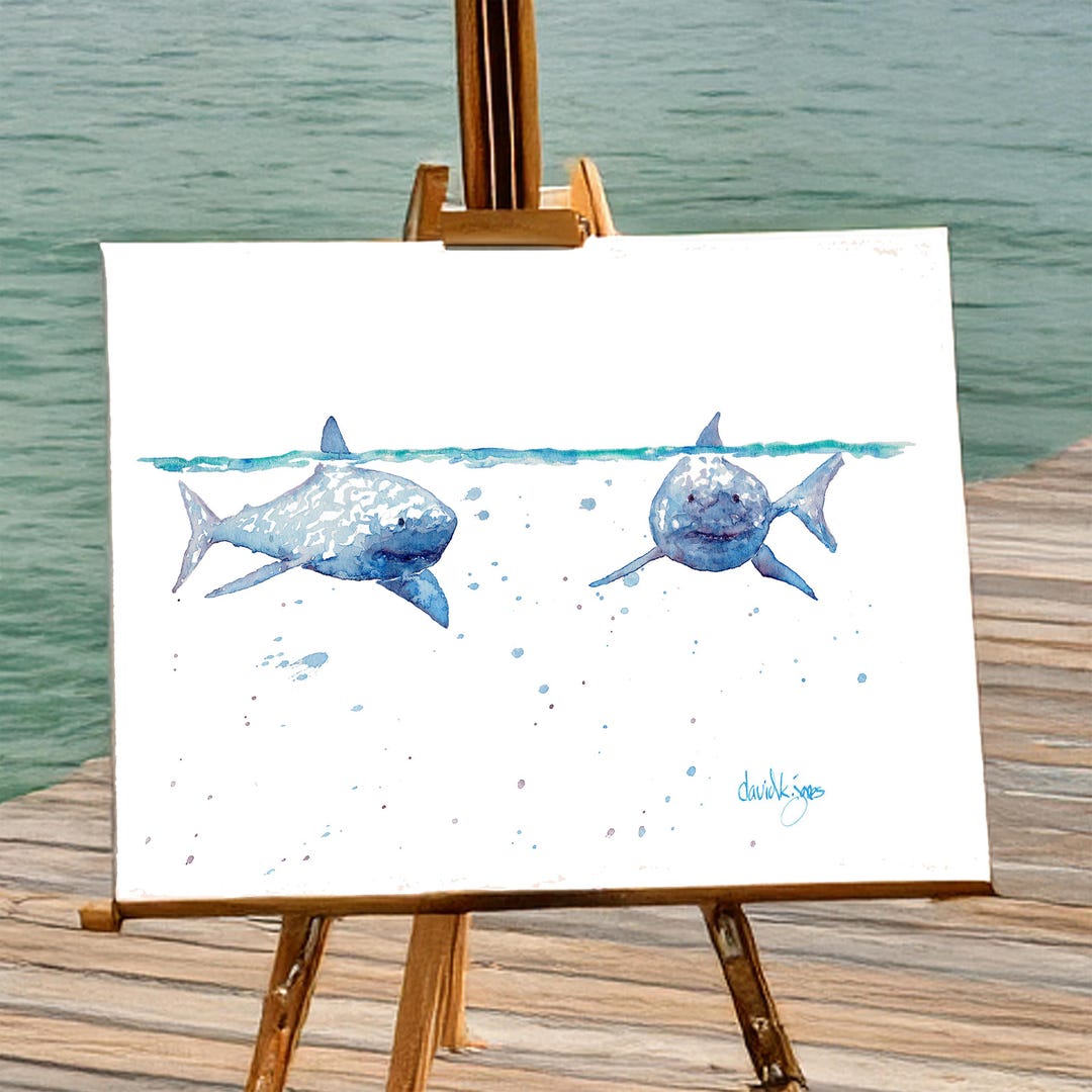 Jimmy Buffett Inspired Shark Watercolor Art Print: Sealife Wall Decor ...
