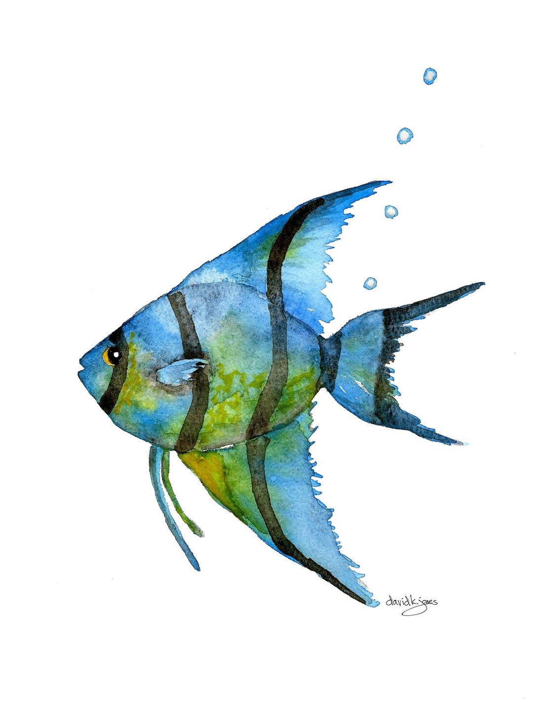 Tropical Fish Watercolor Art Print: Bubbles, Aquarium, Childs Room - Etsy