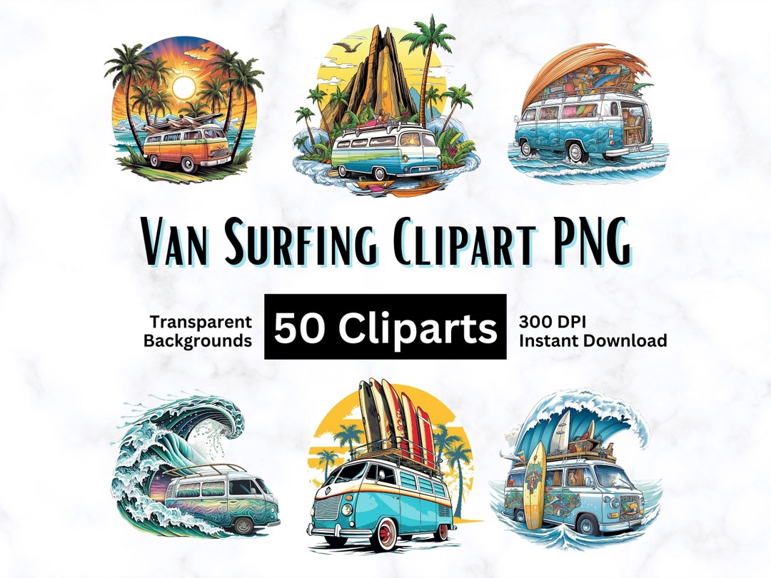 Van Surfing Clipart Bundle of 50 Cliparts With PNG Transparent ...