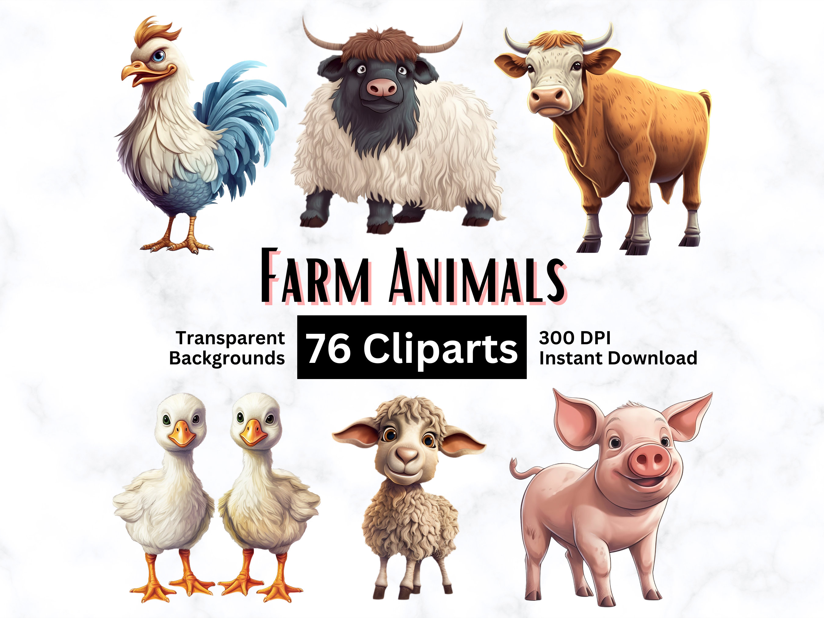 76 Farm Animals Clipart Bundle in High Quality PNG Format With ...