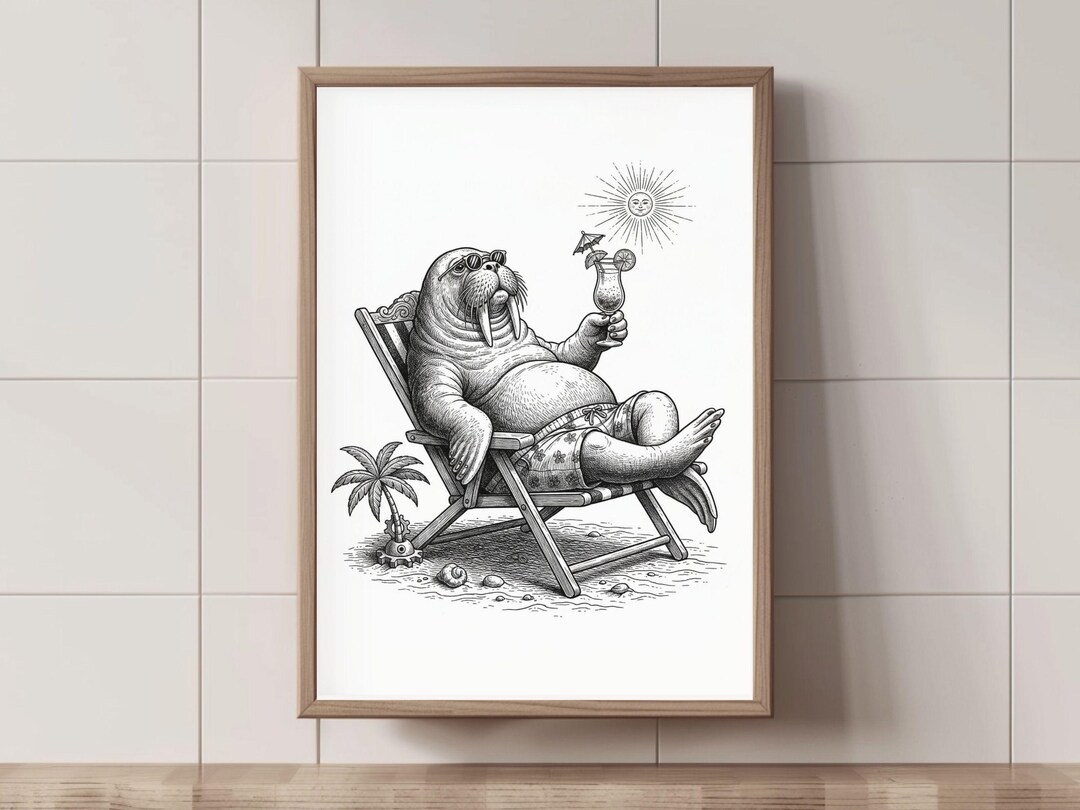 Relaxing Walrus Beach Wall Art, Funny Animal Print, Digital Download - Etsy