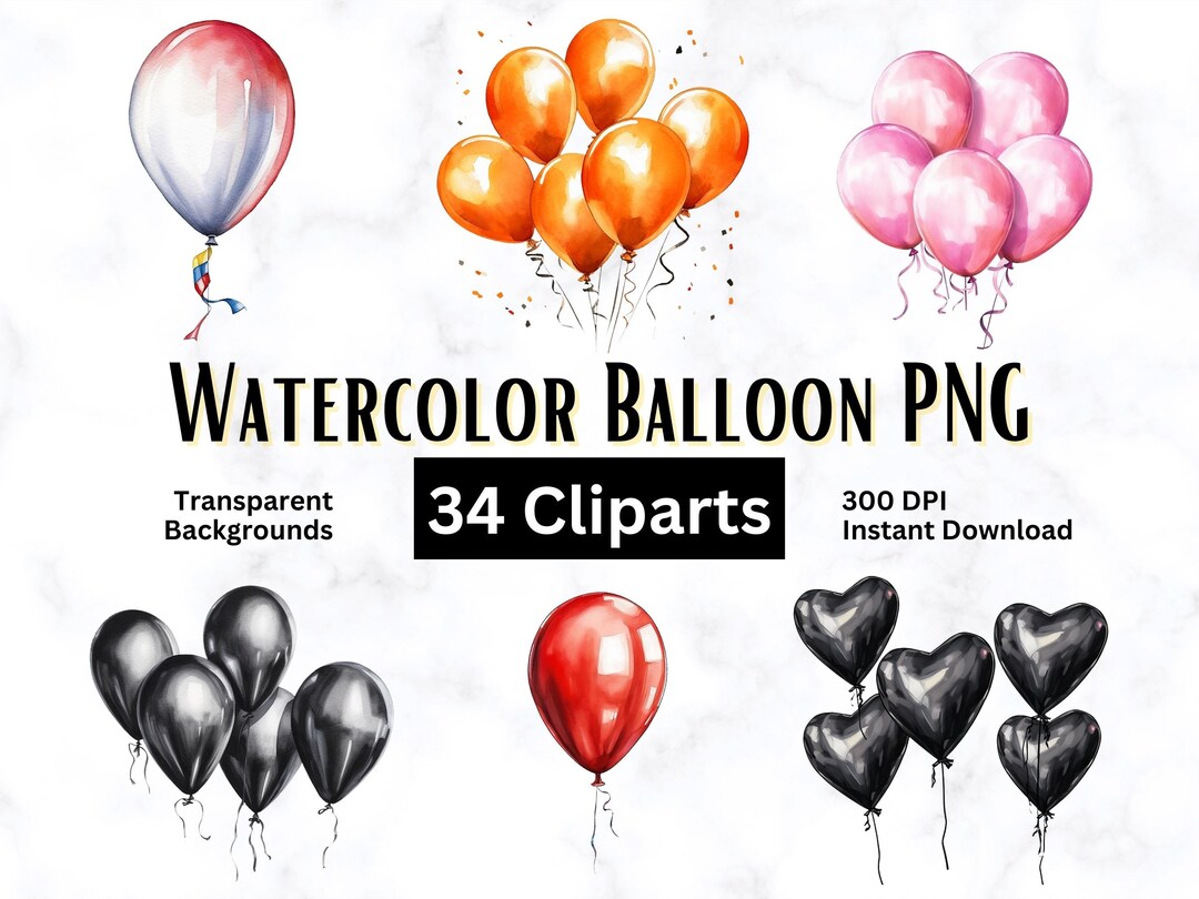 34 Watercolor Balloon Clipart Bundle Celebration Balloon PNG - Etsy