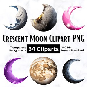 Crescent Moon Clipart Bundle of 54 Cliparts in PNG Transparent ...