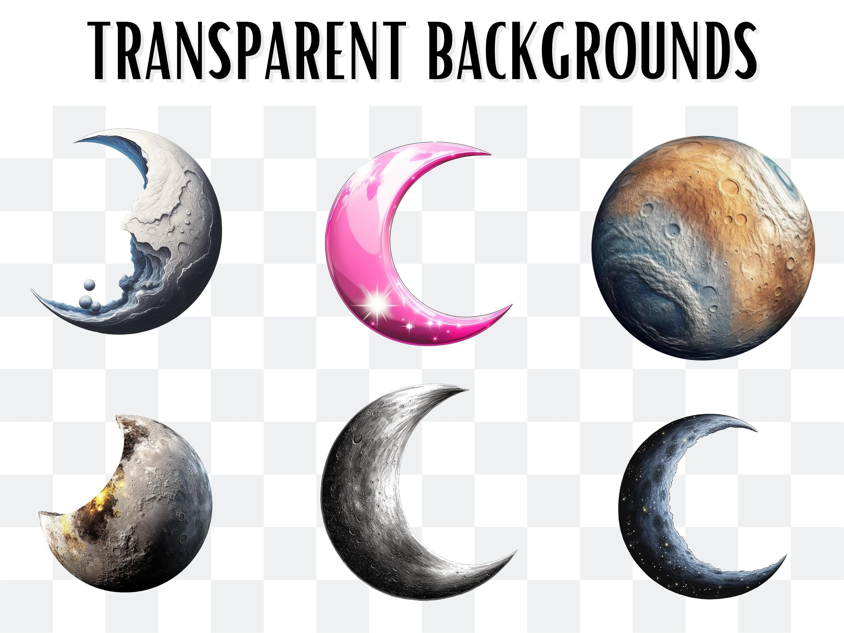 Crescent Moon Clipart Bundle of 54 Cliparts in PNG Transparent ...