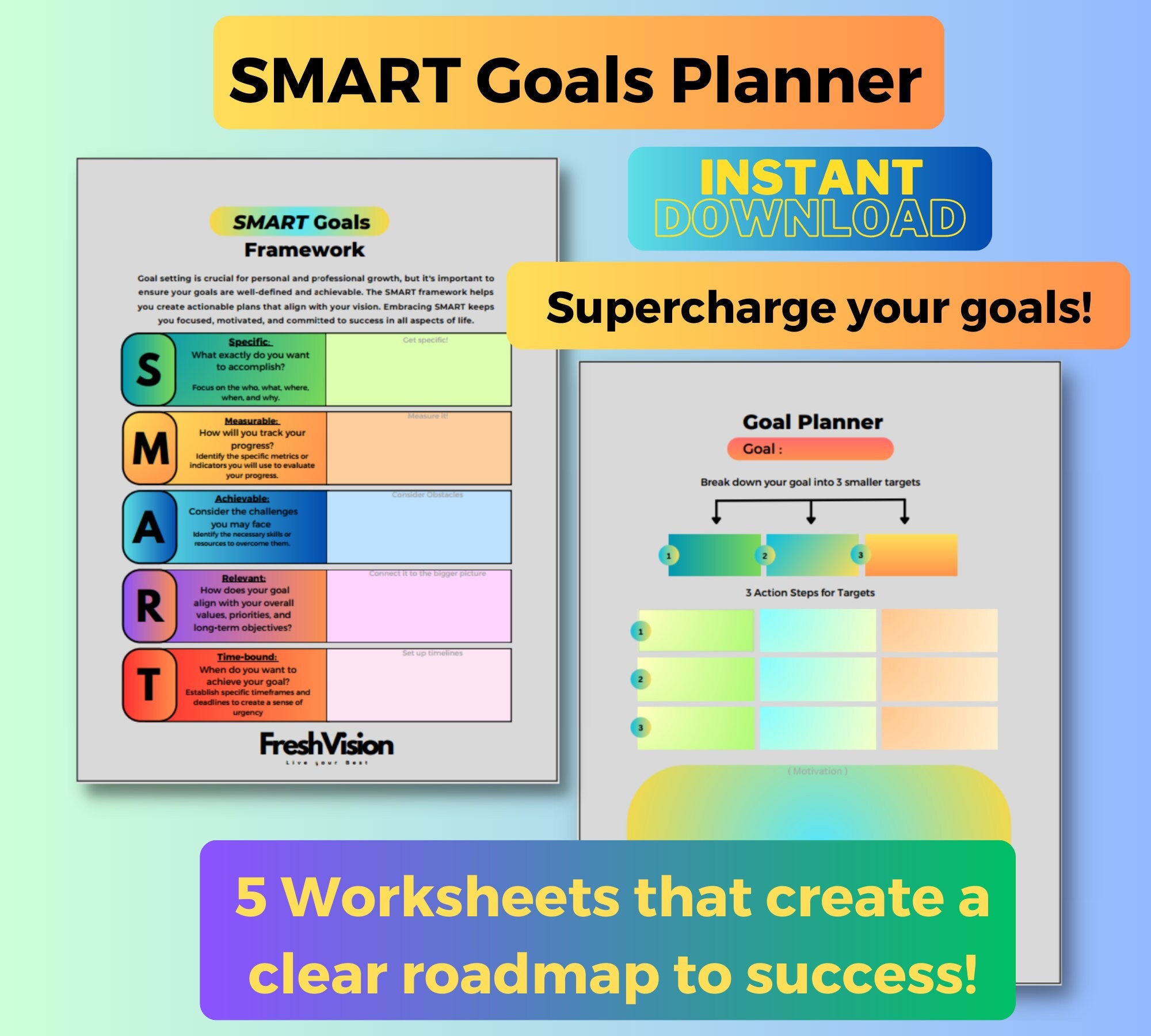 Smart Goals Planner, Goal Setting Worksheet, Goal Journal, Goal ...