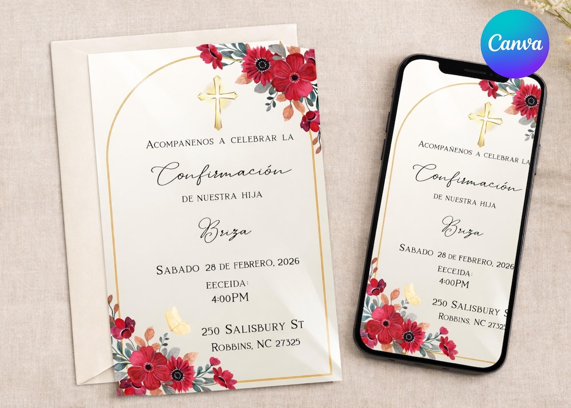 Spanish Confirmation Invitation Template - Etsy