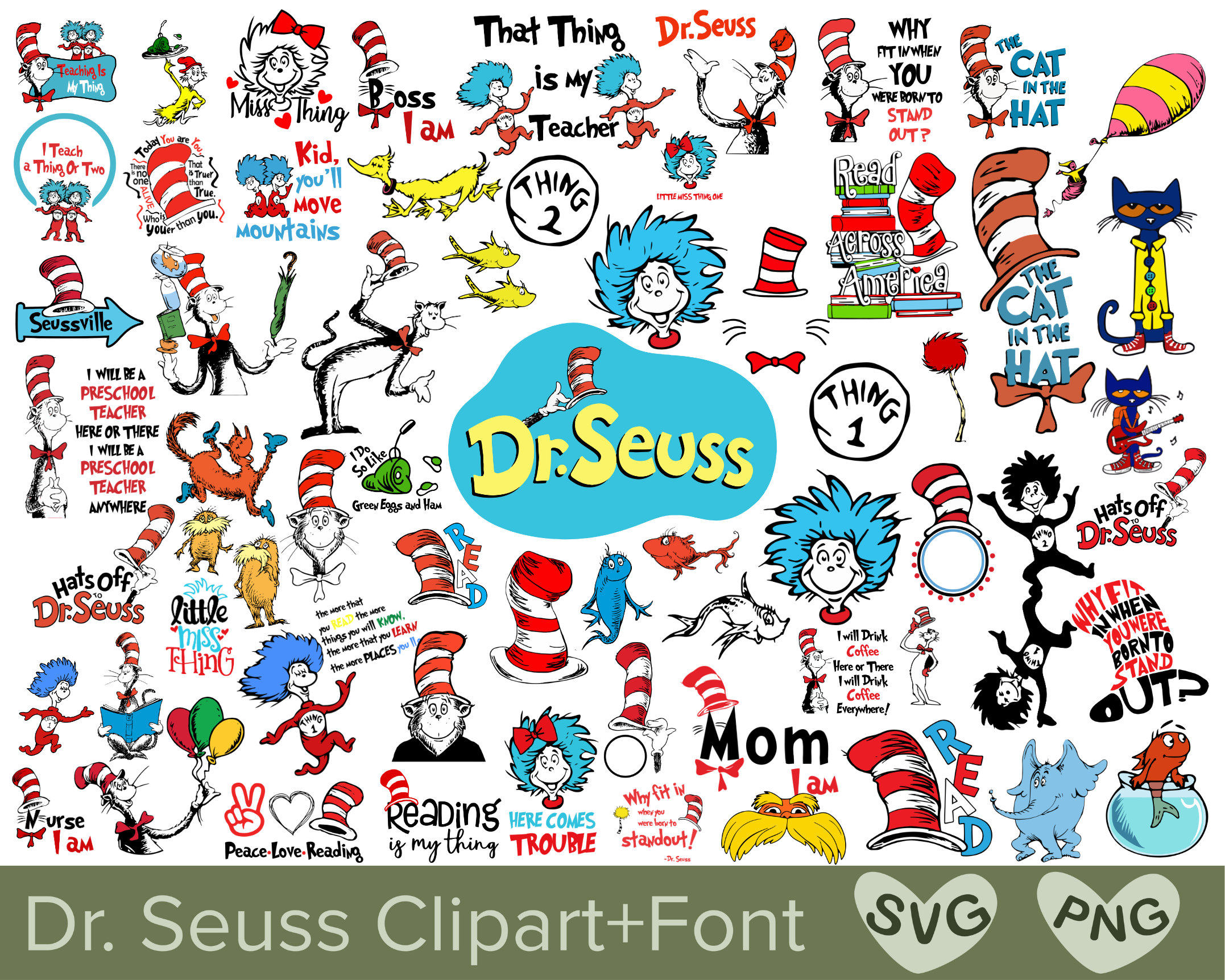 Layered Svg Bundle, Cat in the Hat Svg, Dr. Seuss Quotes Clipart ...