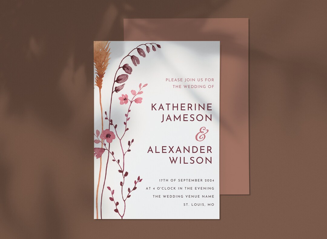 Warm Floral Wedding Invitation Template, Fall Wedding Invitation ...
