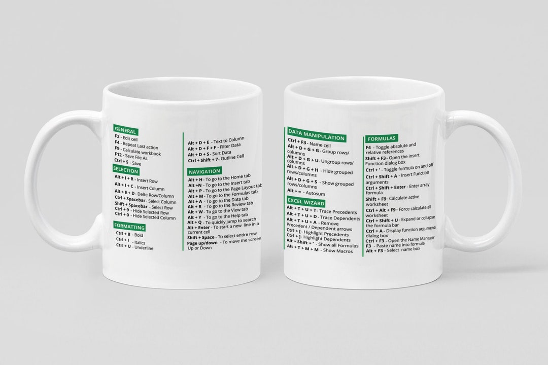 Excel Cheat Sheet Data Analyst Shortcuts Gift for Accountant Cpa 11 Oz ...