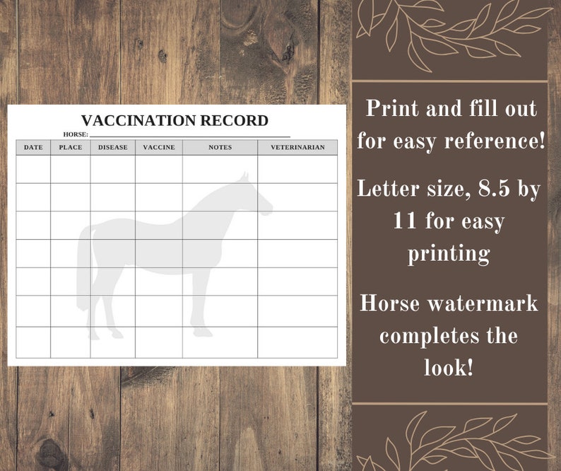 Horse Vaccination Chart | Horse Care | Equine Health - Etsy