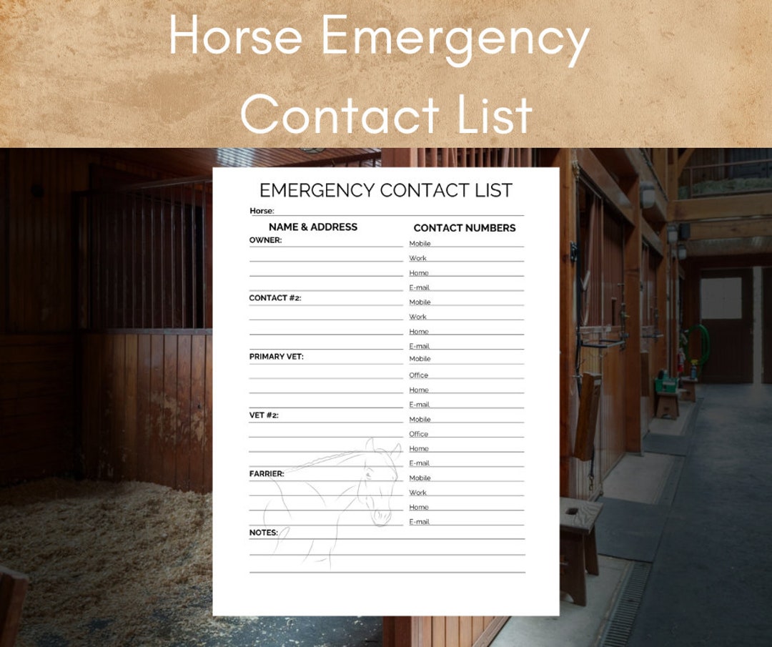 Horse Emergency Contact List | Equine Emergency | Important Contacts ...