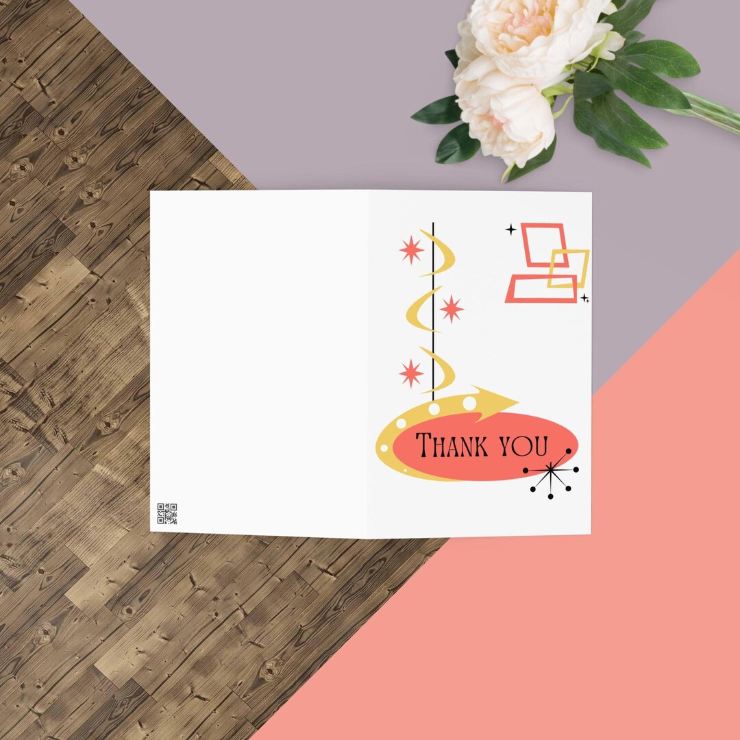 Coral & Yellow Atomic Age Mid Century Modern Thank You Card - Etsy