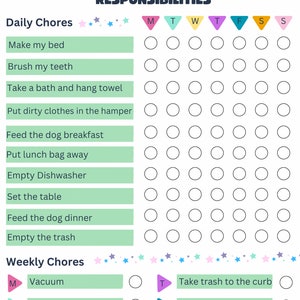 Printable Editable Daily & Weekly Kids Chore Responsibility Chart ...