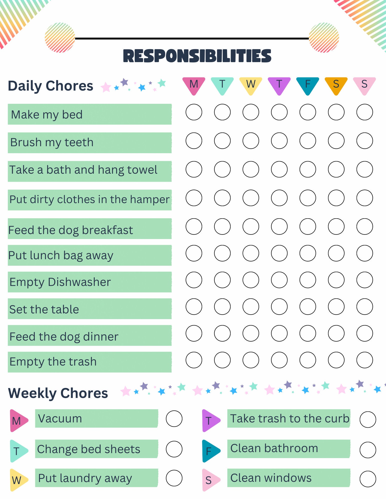 Printable Editable Daily & Weekly Kids Chore Responsibility Chart ...