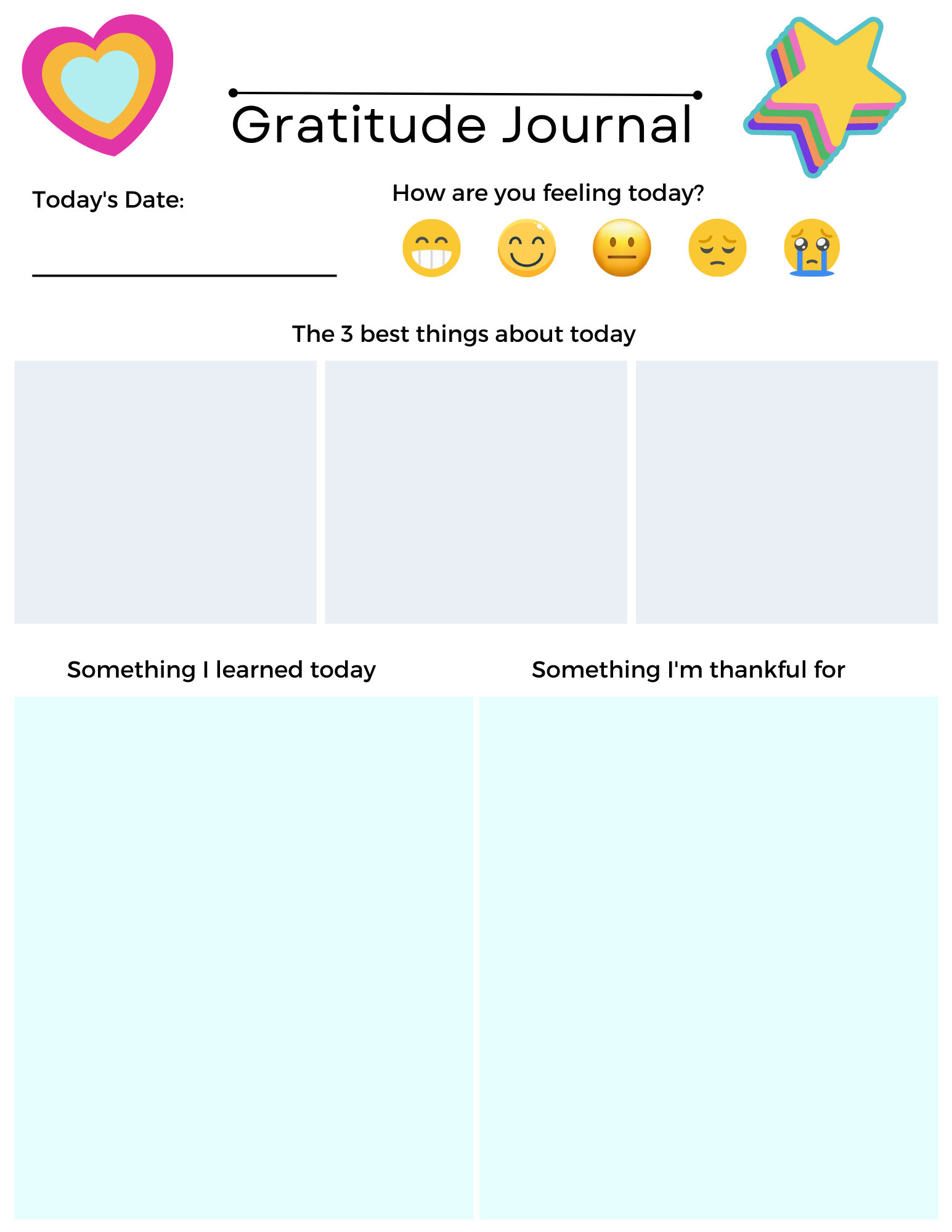 Printable Kids Daily Gratitude Journal, Gratitude Diary for Children ...