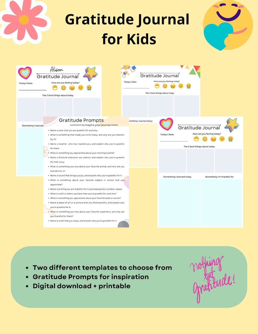 Printable Kids Daily Gratitude Journal, Gratitude Diary for Children ...