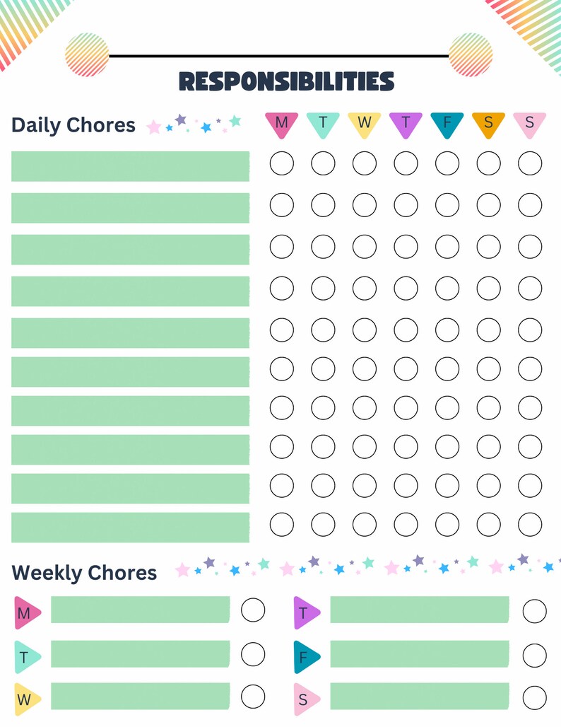 Printable Editable Daily & Weekly Kids Chore Responsibility Chart ...