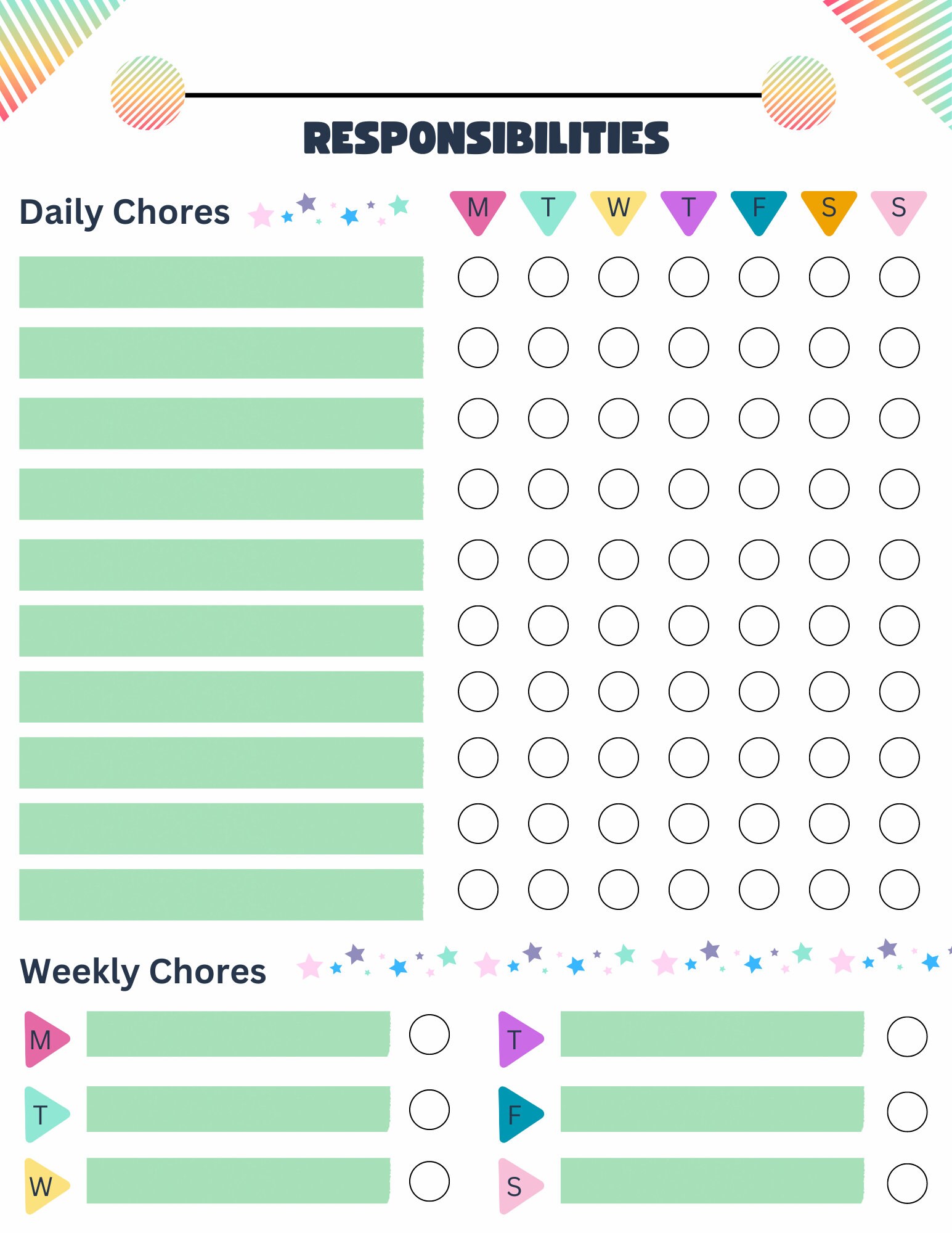 Printable Editable Daily & Weekly Kids Chore Responsibility Chart ...