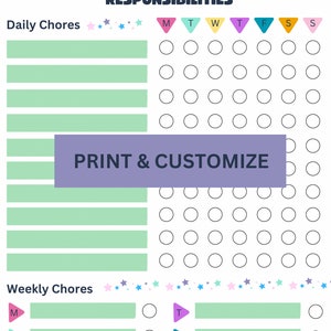 Printable Editable Daily & Weekly Kids Chore Responsibility Chart ...