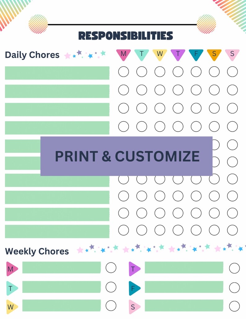 Printable Editable Daily & Weekly Kids Chore Responsibility Chart ...