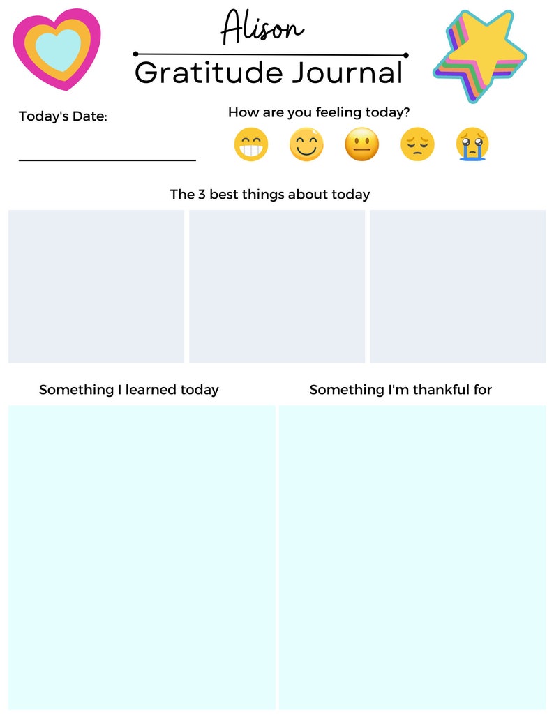 Printable Kids Daily Gratitude Journal Gratitude Diary for - Etsy