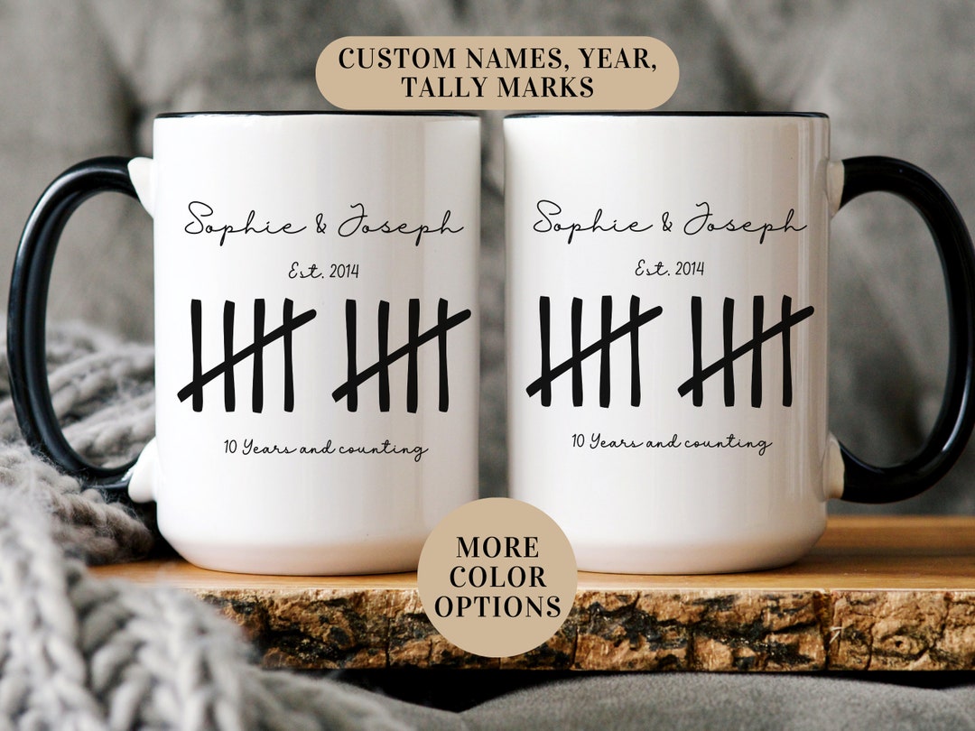 Anniversary Mug Personalized, Tally Marks, Tin Year Anniversary Gift ...