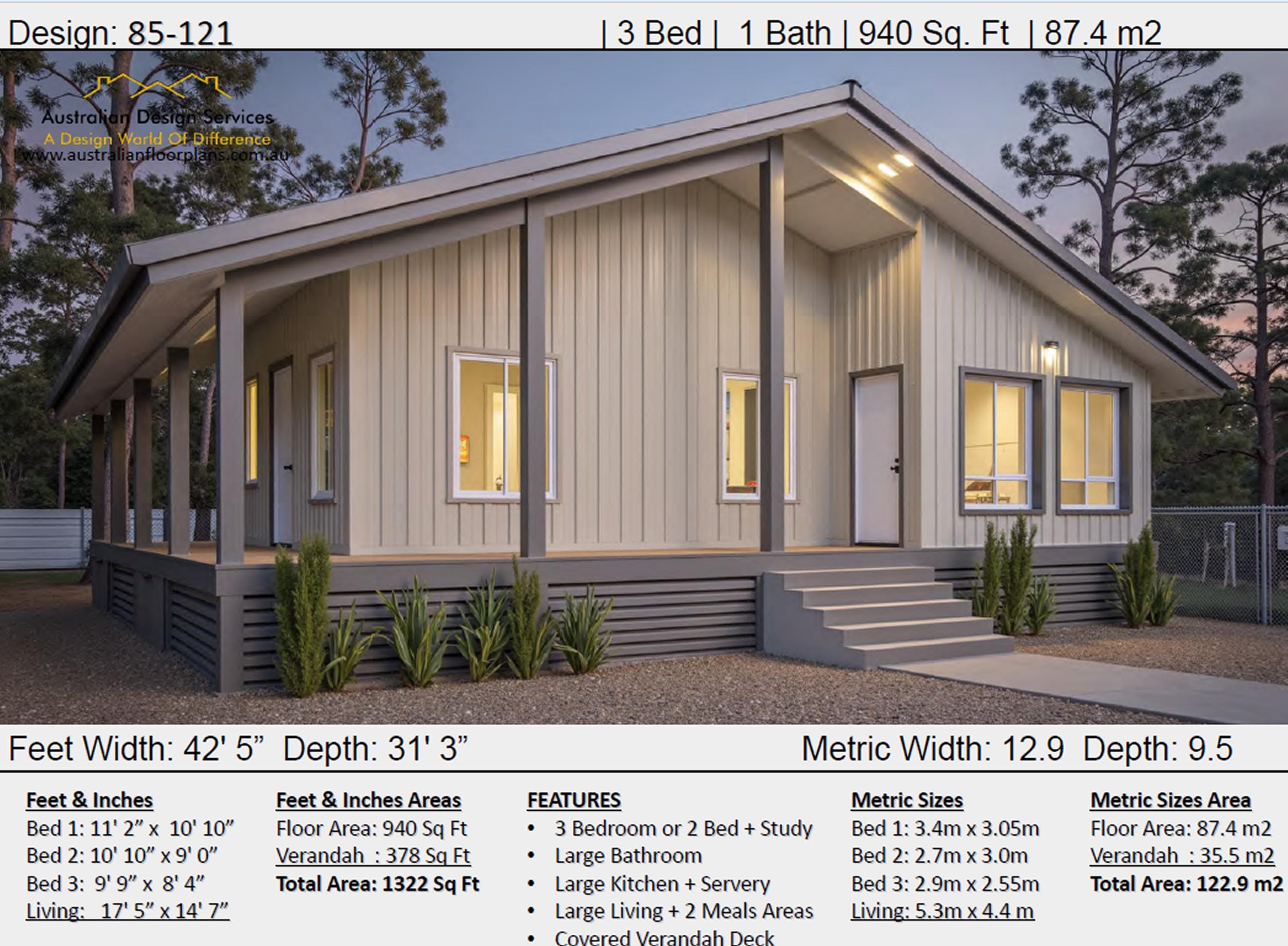 House Plan#85-121 : Modern ADU Flat - Small and Tiny Home Design 940 Sq ...