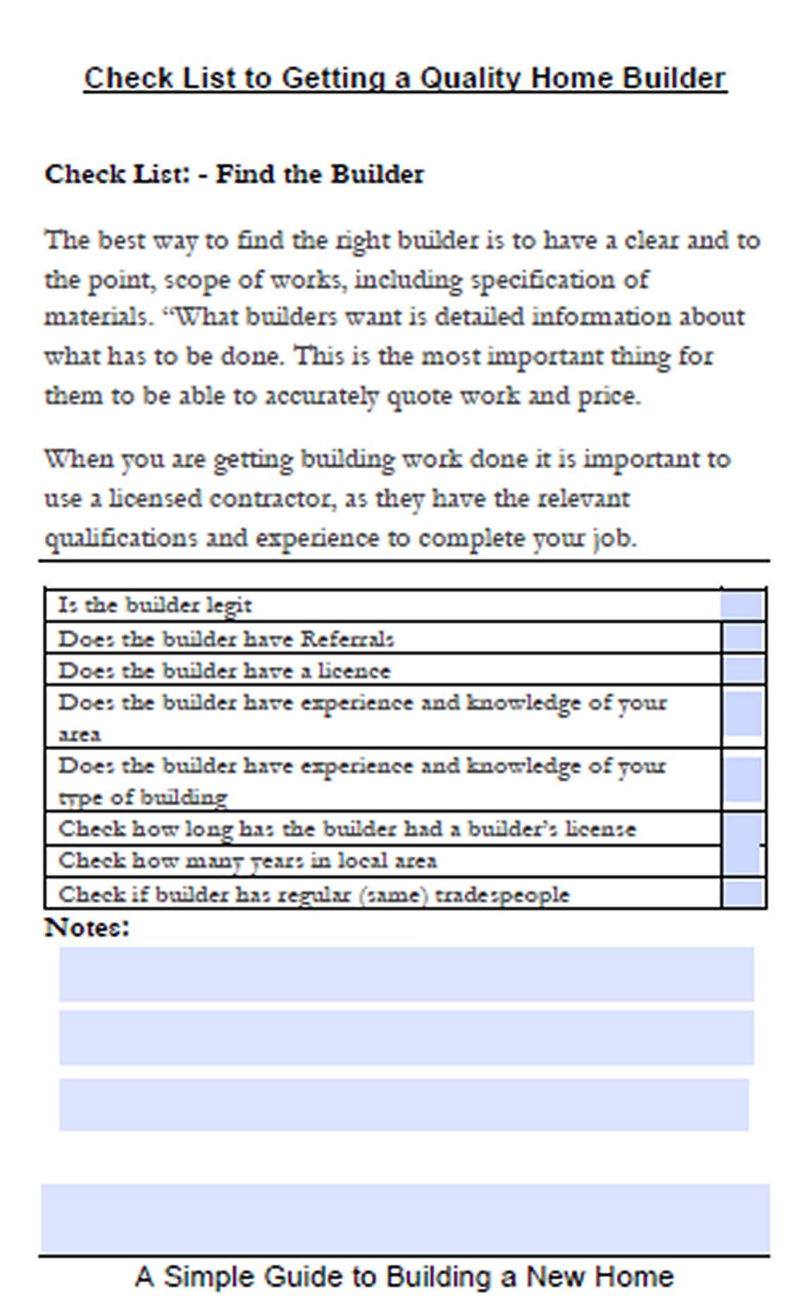Builders Helper# PDF Template:new Home Builder Checklist How to ...