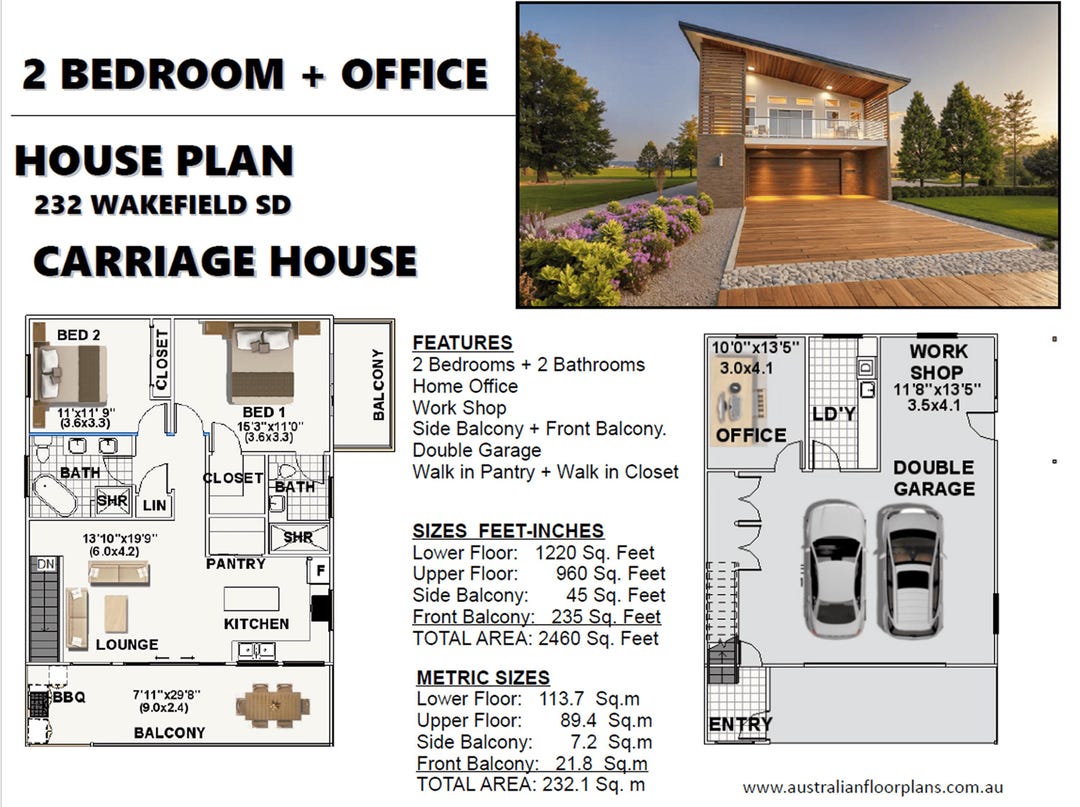 House Plan#232 WAKEFIELD Garage Apartment: 2 Bedroom + Office Garage ...