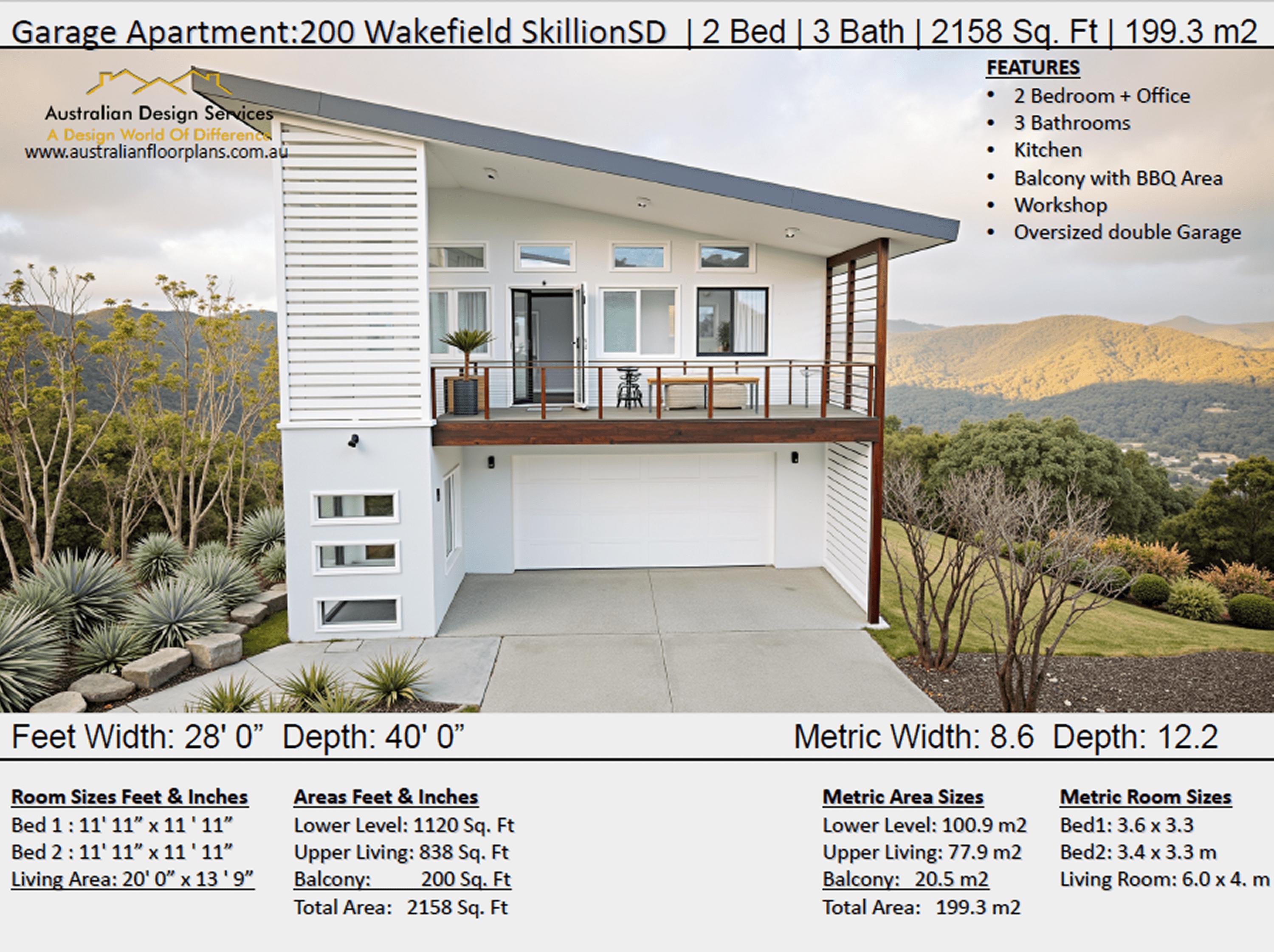WAKEFIELD Skillion-sd House Plan #200 – Modern 2-bed + Office Garage ...