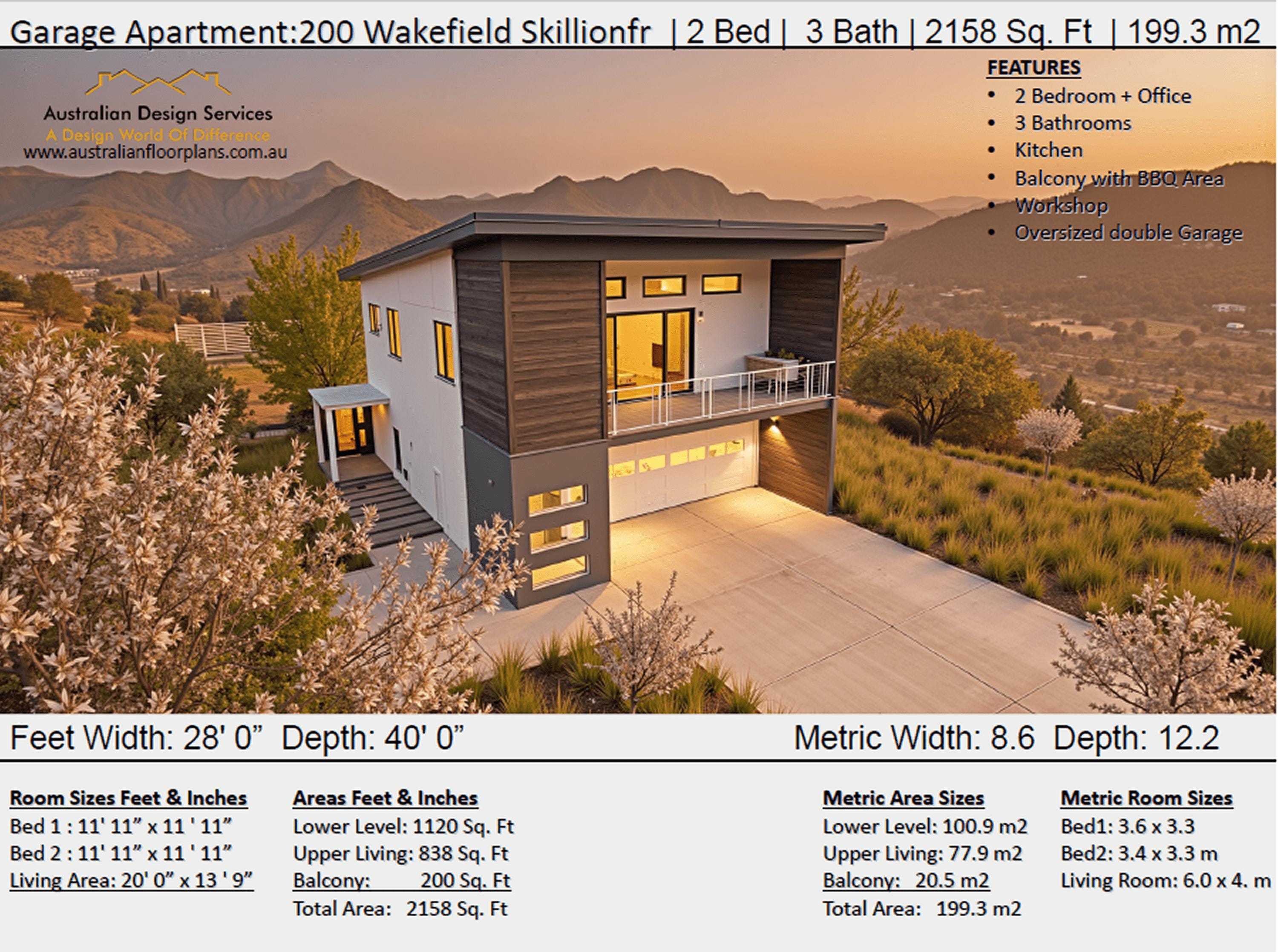 House Plan #200 WAKEFIELD Skillion – 2-bedroom + Office Garage ...
