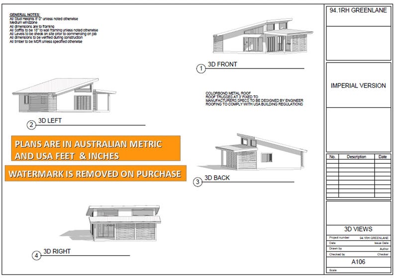 House Plan#94.1rh GREENLANE: Skillion Roof House Plan – 2 Bedroom Small ...