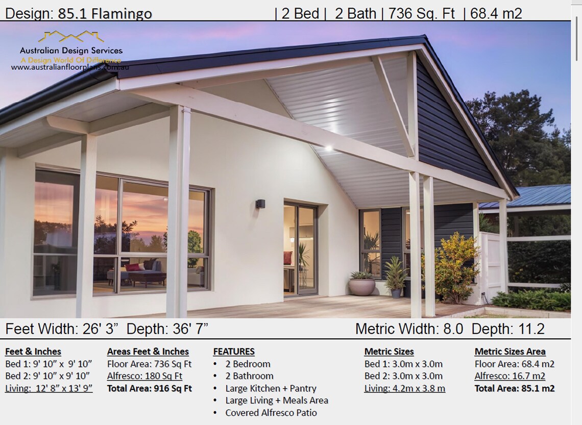 House Plan#85.1 Flamingo : Compact 2-bedroom House Plan 68 Sq Meters ...