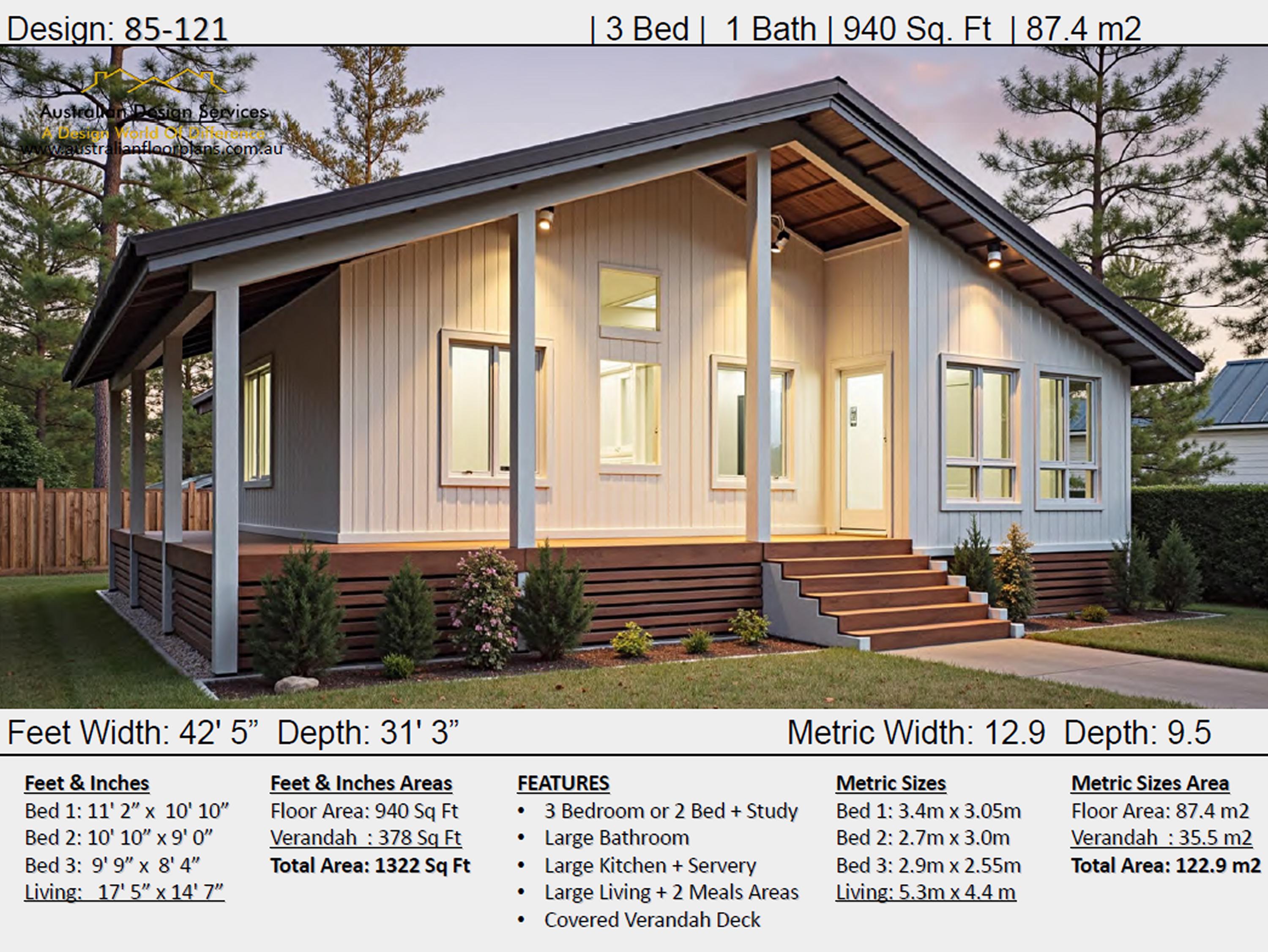 House Plan#85-121 : Modern ADU Flat - Small and Tiny Home Design 940 Sq ...