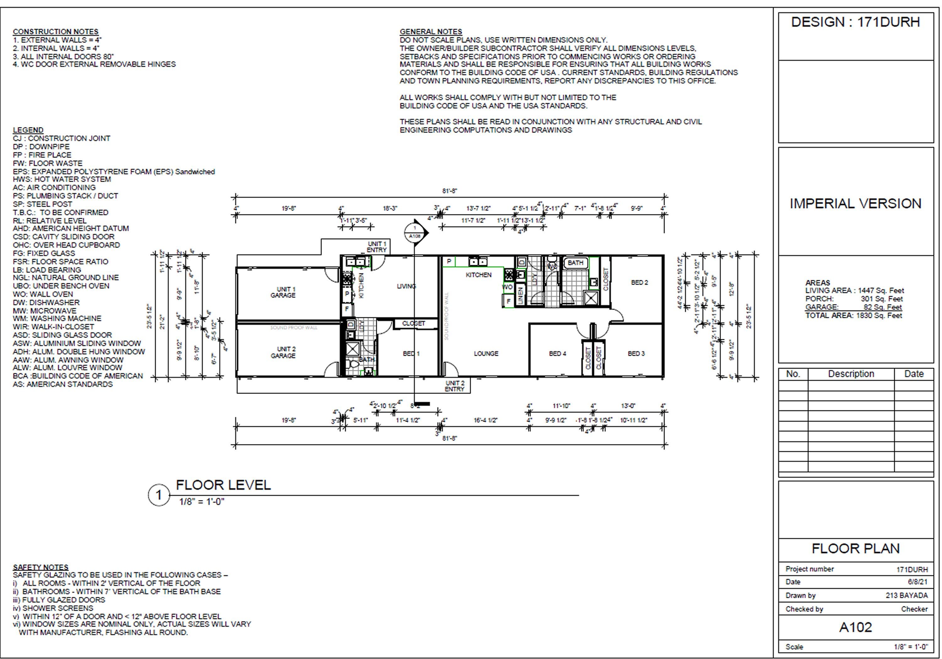 House Plan#171 DU: 2 Family Duplex Narrow Lot House Plans-1830 Sq Ft ...