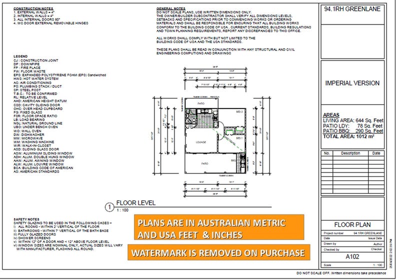 House Plan#94.1rh GREENLANE: Skillion Roof House Plan – 2 Bedroom Small ...