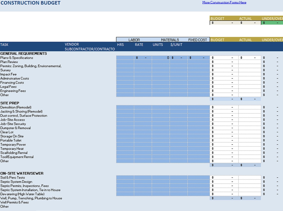 Builders Helper#excel Template: Construction Budget Excel Template Cost ...