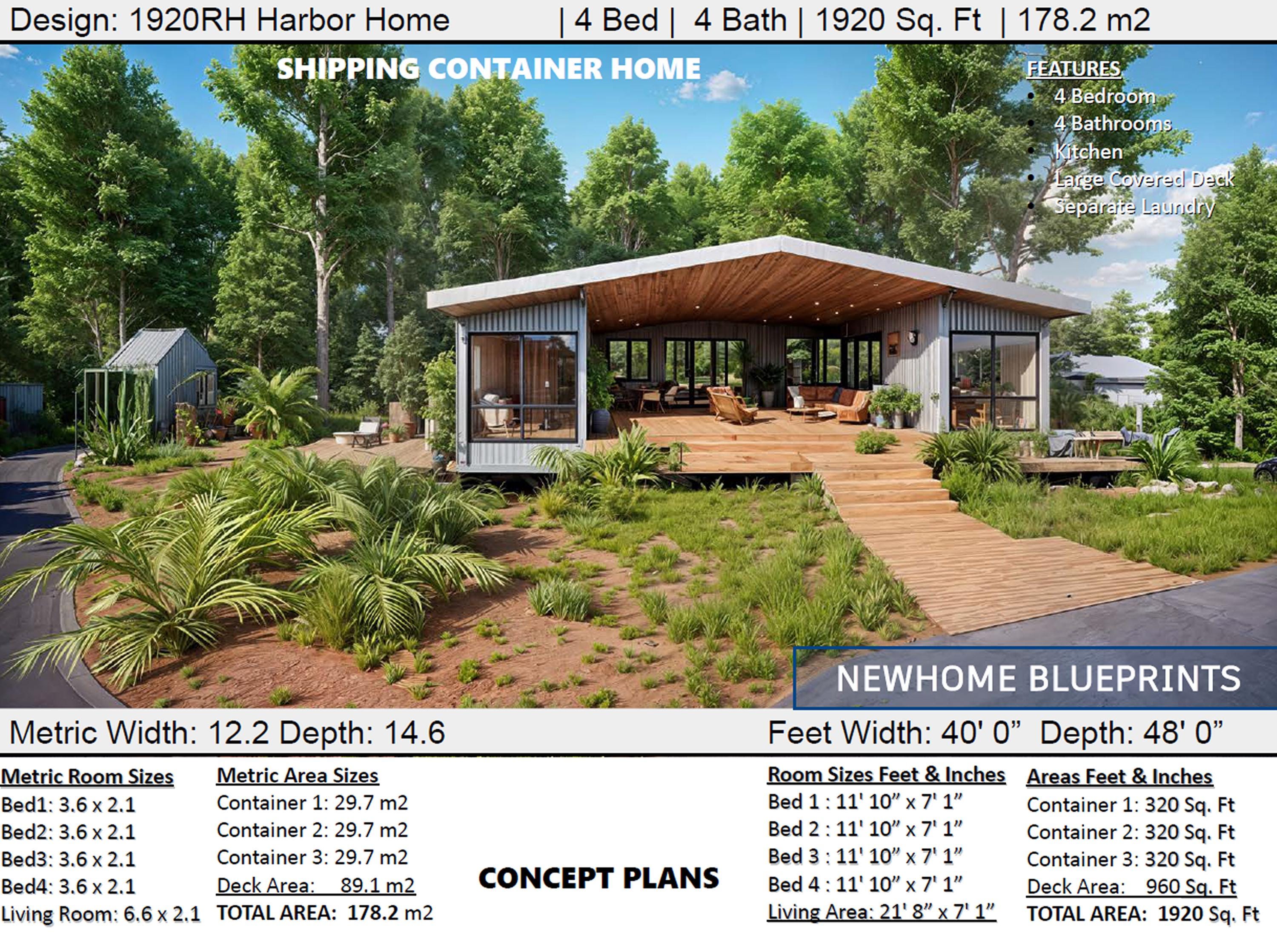 House Plan 1920: 40' X 48' (12.2 X 14.8 Meters) Shipping Container ...