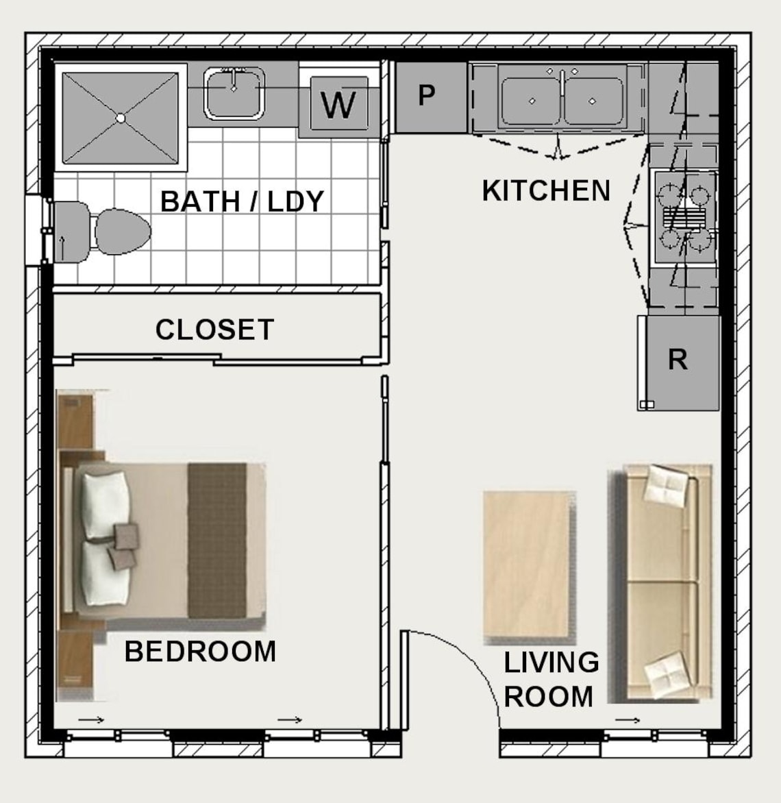 Garage ADU Conversion Plan – 20’ X 20’ | 1 Bedroom, 1 Bath | Modern ...