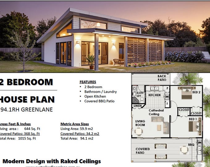 22' X 48' (15 X 7 Meters) Lean to Cottage Architectural Plans - Custom ...