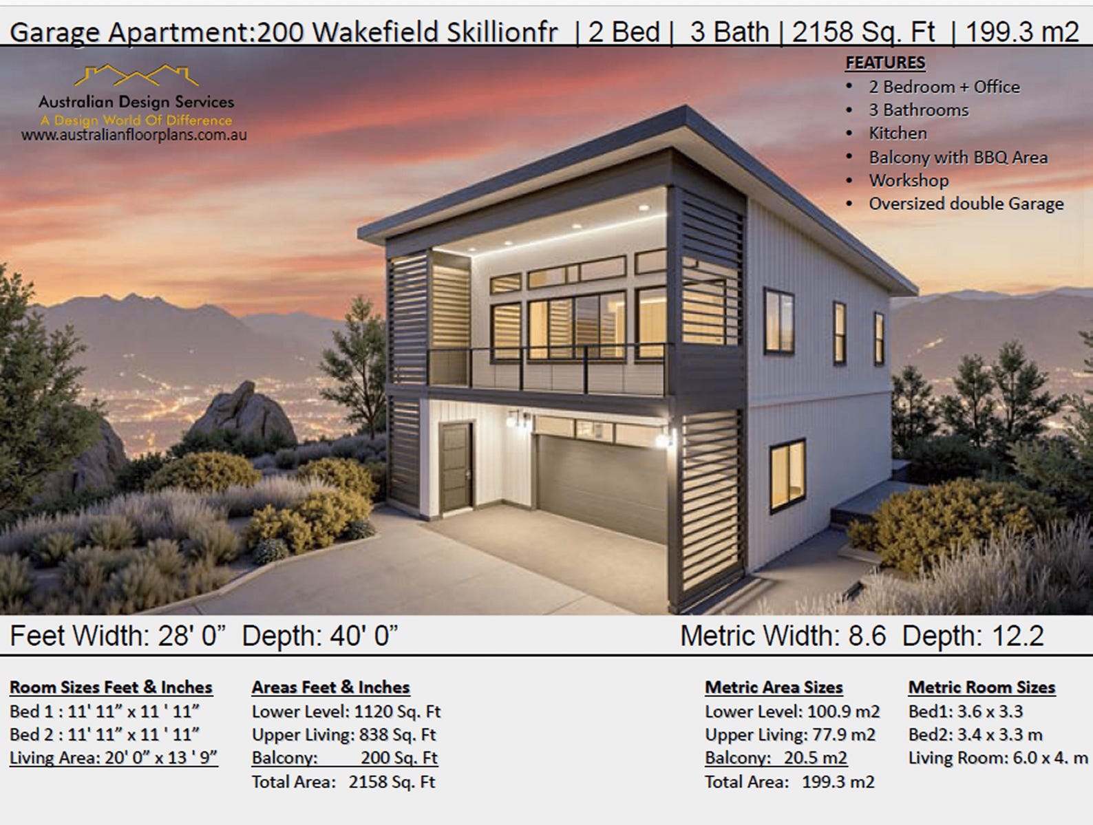 House Plan #200 WAKEFIELD Skillion – 2-bedroom + Office Garage ...