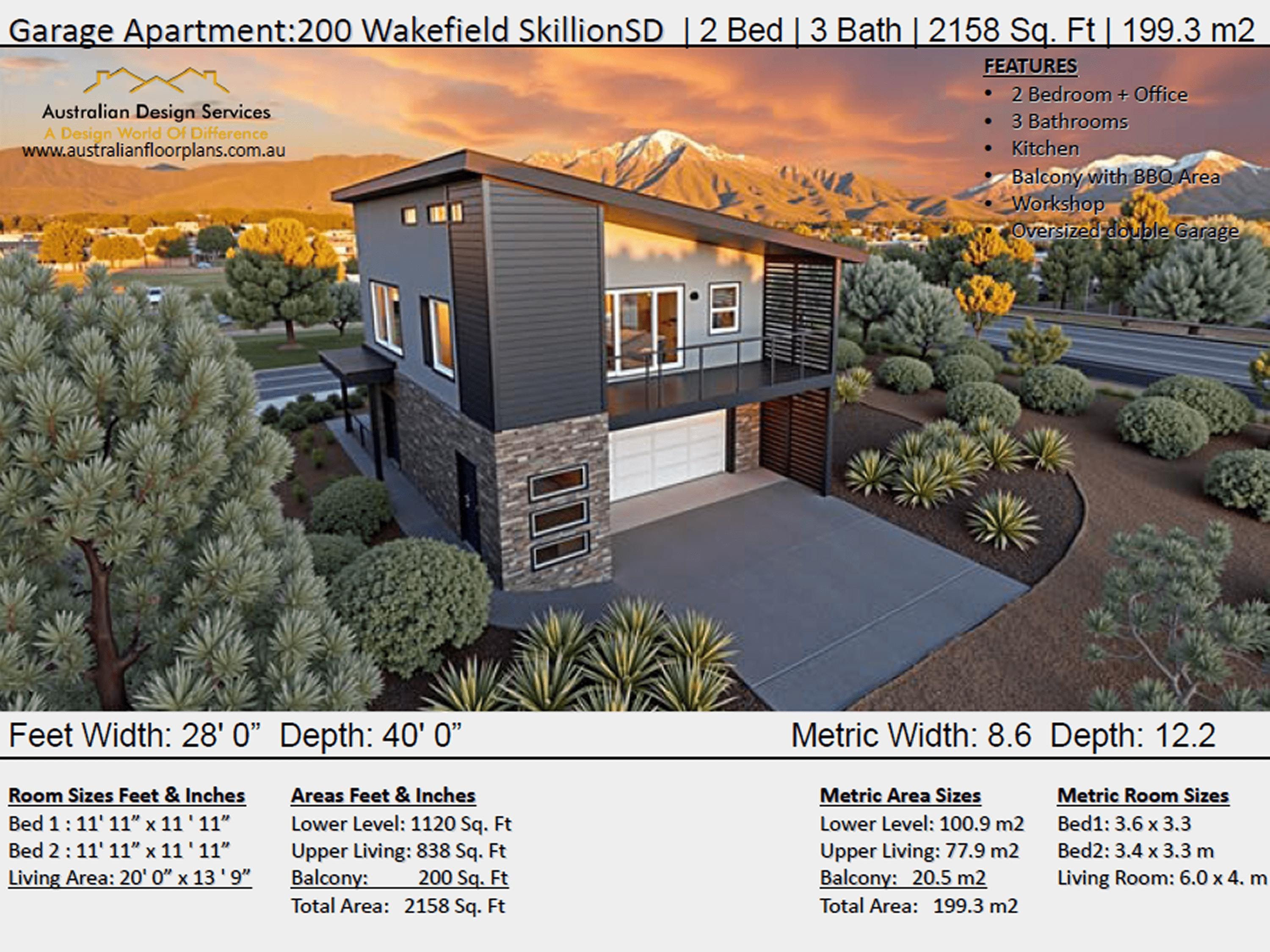 WAKEFIELD Skillion-sd House Plan #200 – Modern 2-bed + Office Garage ...