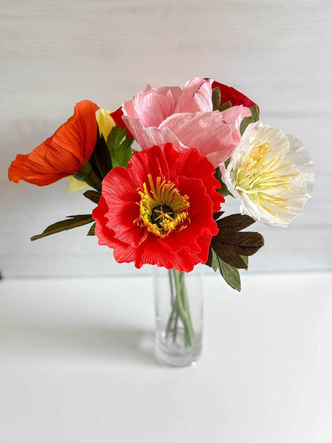 Paper Poppies, Crepe Paper Poppy Stem, Poppy Centerpiece, Poppy Bouquet ...