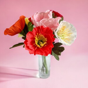 Paper Poppies, Crepe Paper Poppy Stem, Poppy Centerpiece, Poppy Bouquet ...