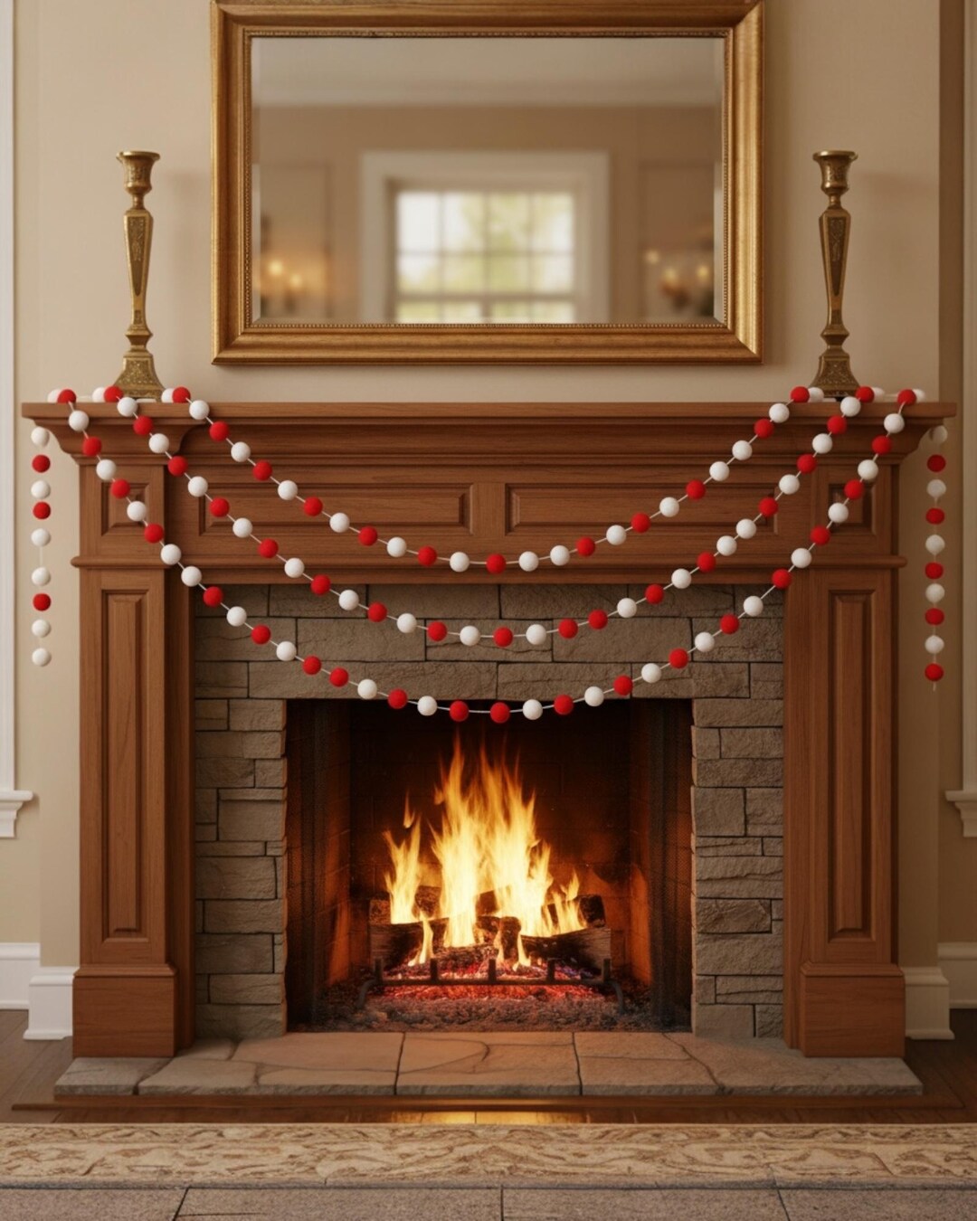 Ted and White Felt Ball Garland – White & Red Holiday Decor - Etsy